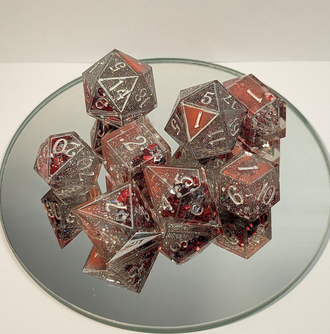 Red Stained Glass - Handmade 8 Piece Set (with Two D20s) / Sharp Edge ...