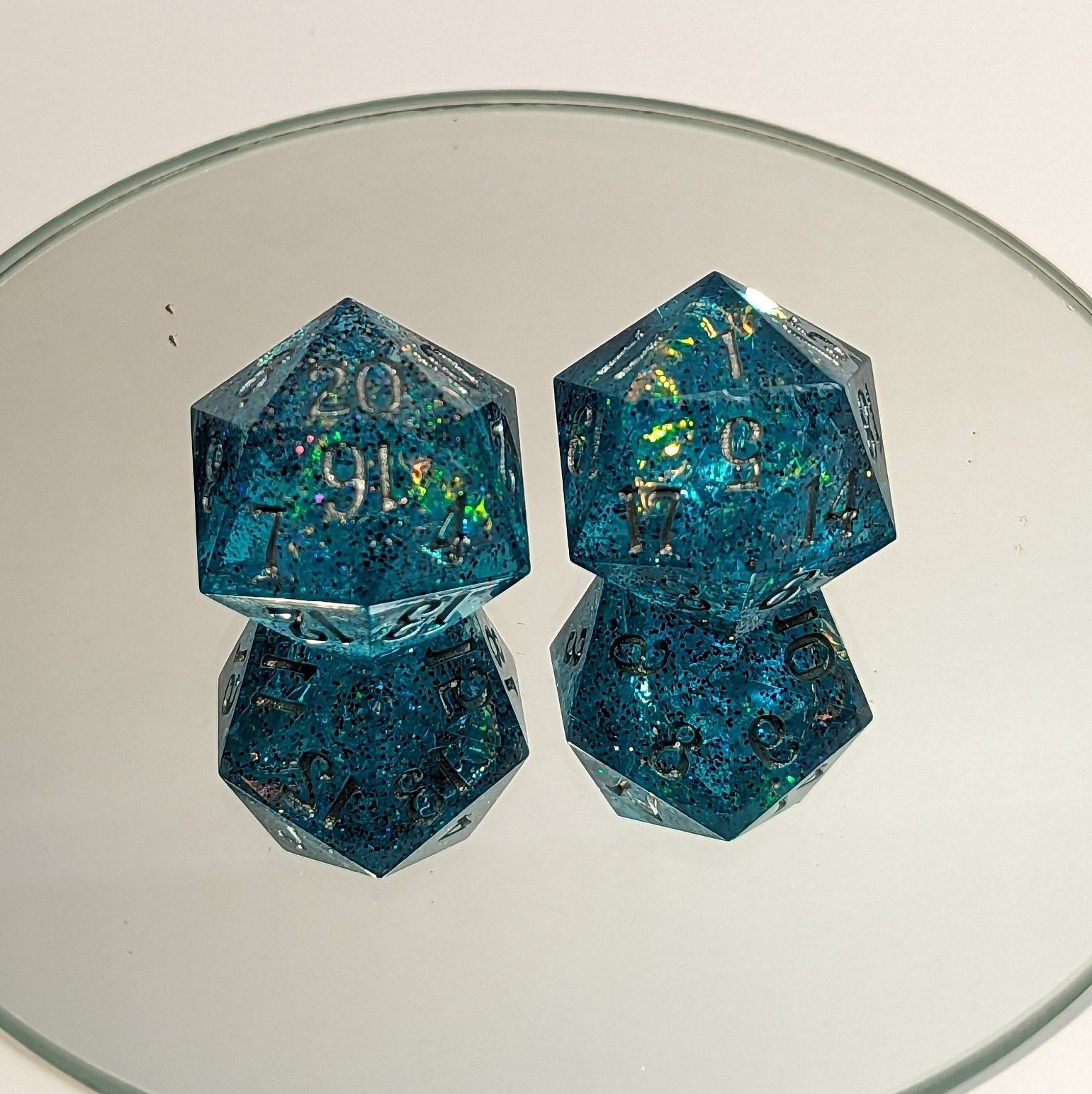 Mermaid Scales Handmade 8 Piece Set w/ Two D20s / Sharp Edge Polyhedral ...