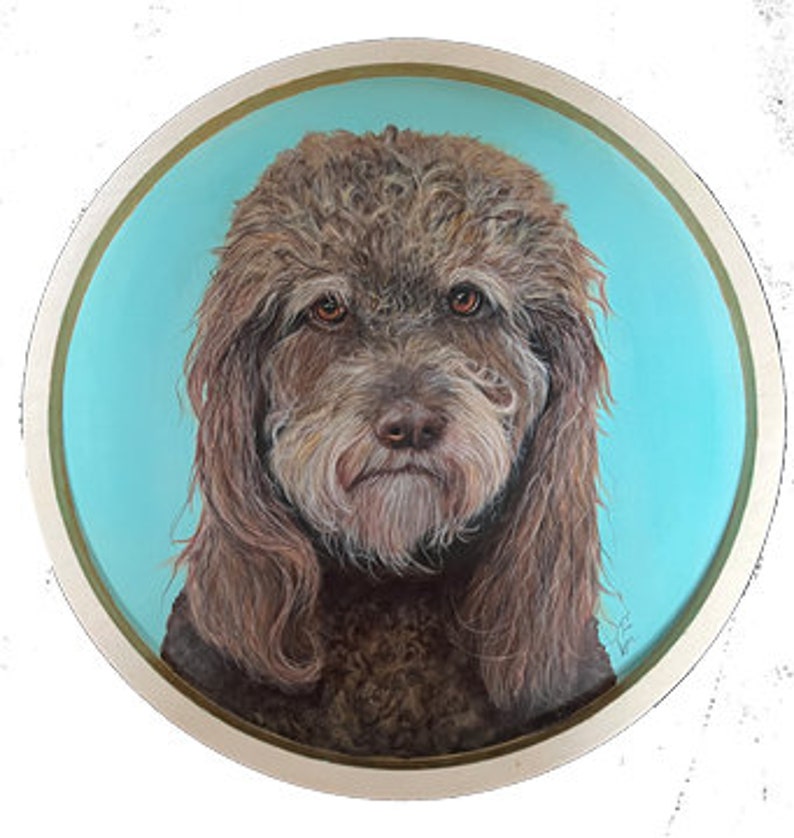 Labradoodle, Goldendoodle Acrylic Dog Painting on Twenty Inch Diameter ...