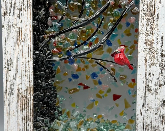 Fall Tree With Cardinal Sea Glass and Crushed Glass With Resin - Etsy