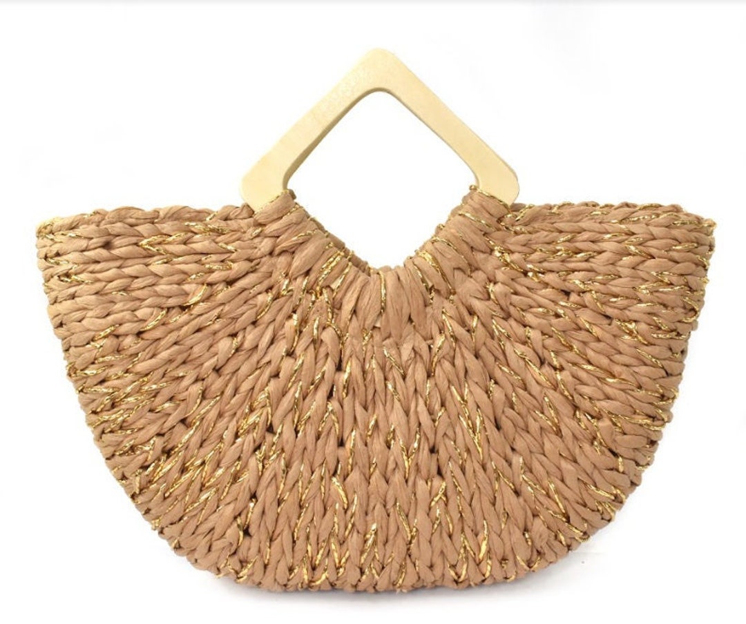 Handmade Gold Straw Bag, Straw Bag, Gold Beach Bag, Luxury Beach Bag ...