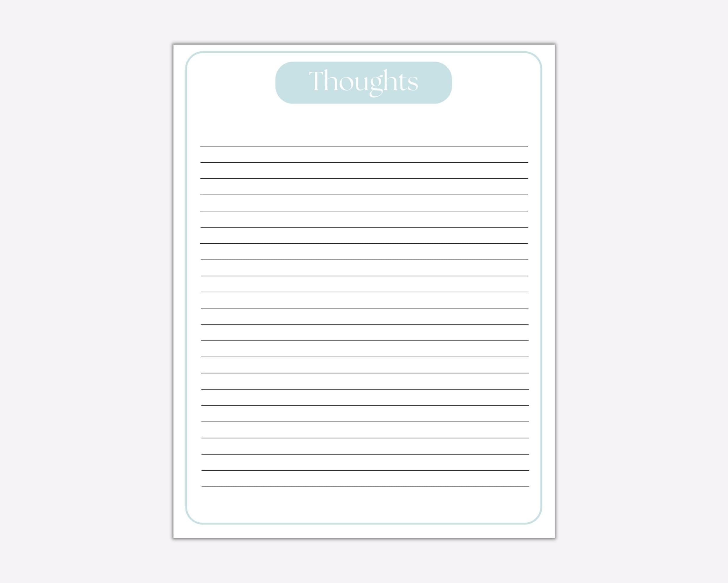 Pastel Lined Thoughts Page Printable, Notes Page Printable | A4 & US ...