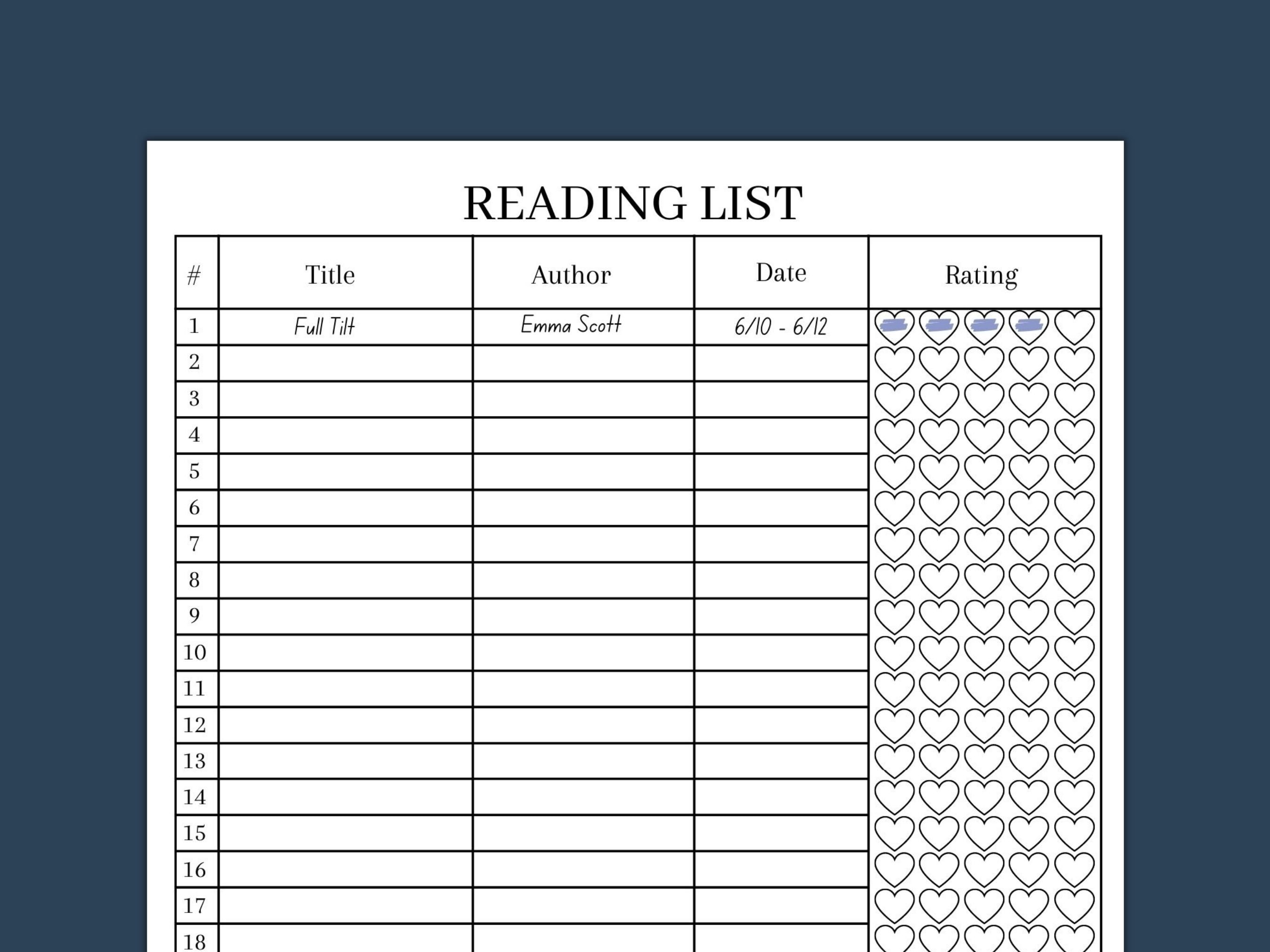 Reading List Tracker Printable, Reading Log Book Tracker Journal ...
