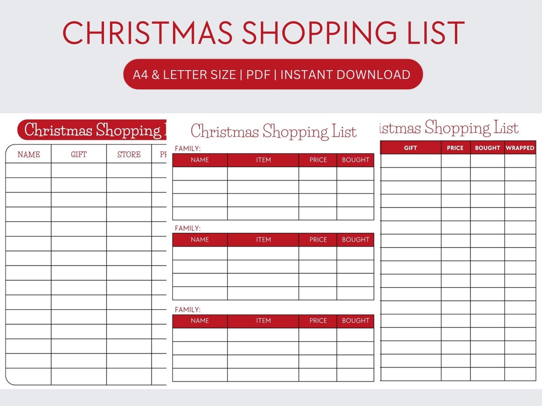 Printable Christmas Shopping Gift List Tracker, Christmas Planner ...