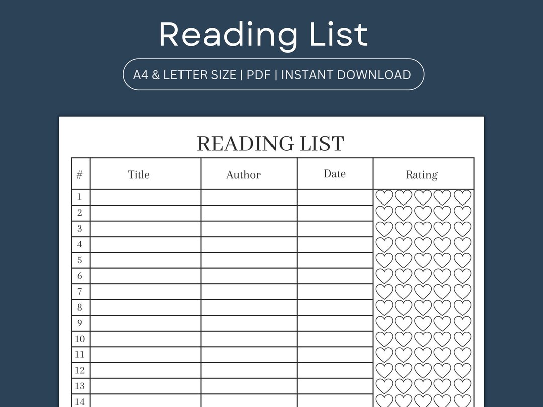 Reading List Tracker Printable, Reading Log Book Tracker Journal ...