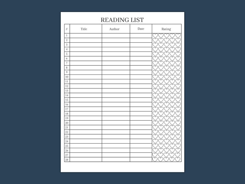 Reading List Tracker Printable, Reading Log Book Tracker Journal ...