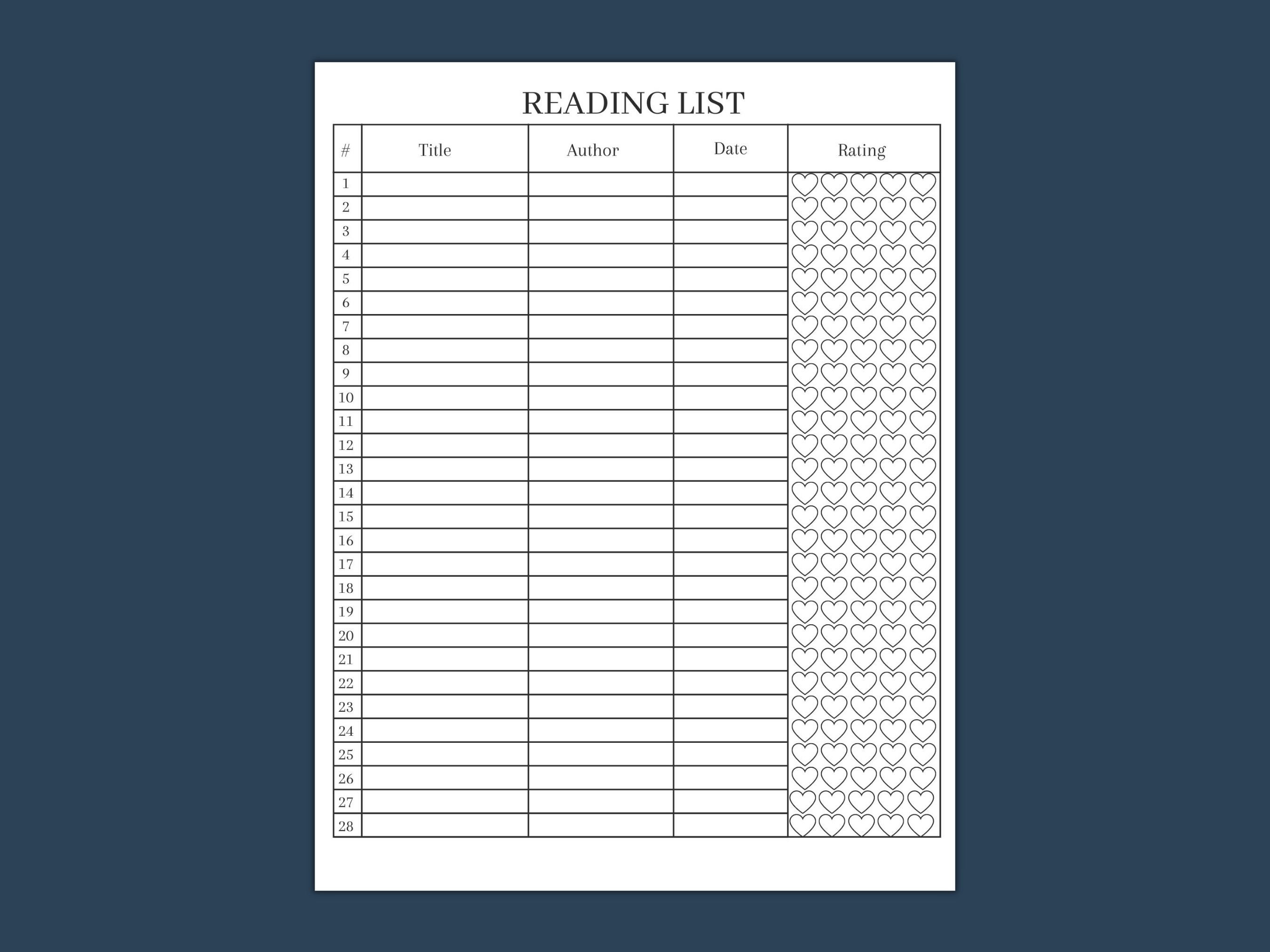 Reading List Tracker Printable, Reading Log Book Tracker Journal ...