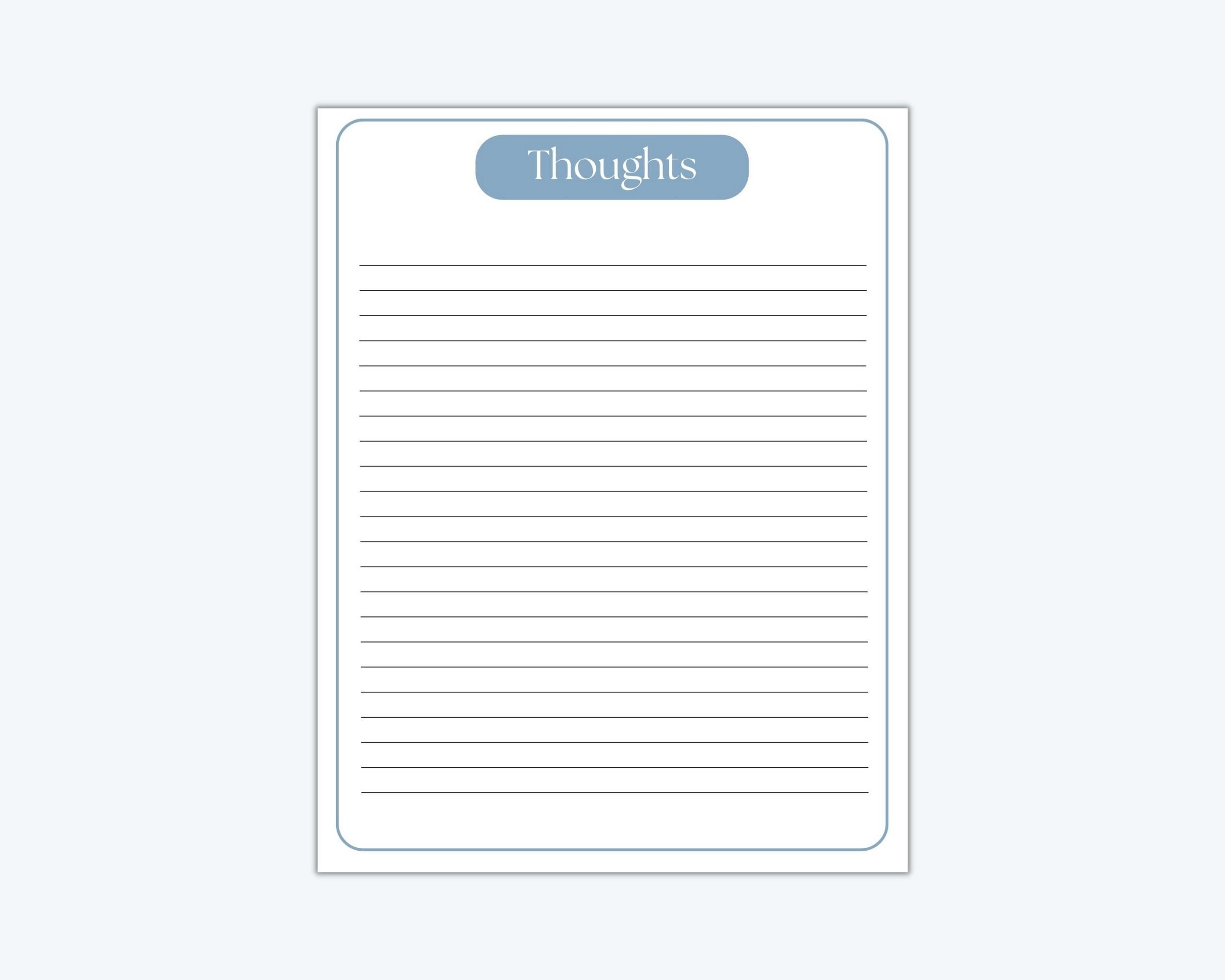 Lined Paper Thoughts Page Printable, Blue Notes Page Printable | A4 and ...