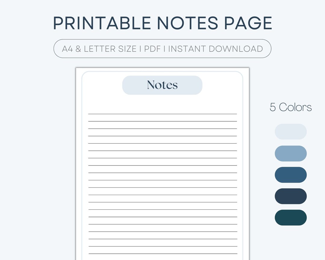 Lined Notes Page Printable, Blue Border Notepad Paper | A4 & US Letter ...