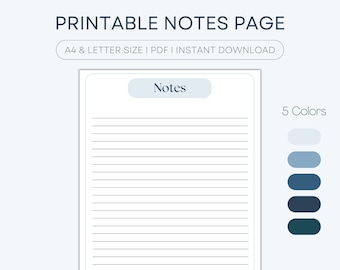 Lined Paper Thoughts Page Printable, Blue Notes Page Printable | A4 and ...