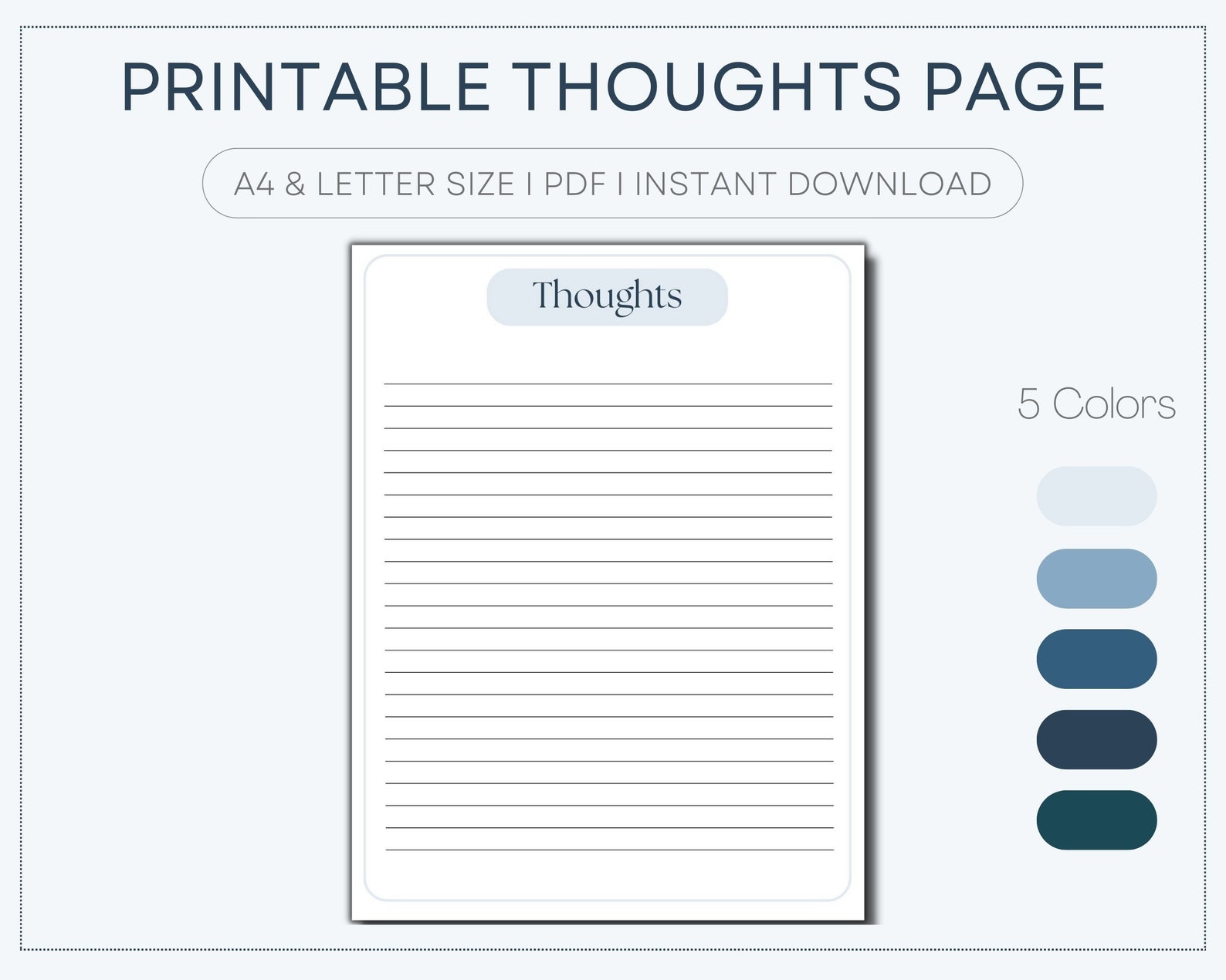 Lined Paper Thoughts Page Printable, Blue Notes Page Printable | A4 and ...