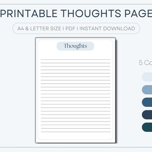 Lined Paper Thoughts Page Printable, Blue Notes Page Printable | A4 and ...