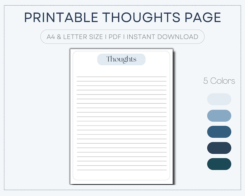 Lined Paper Thoughts Page Printable, Blue Notes Page Printable | A4 and ...