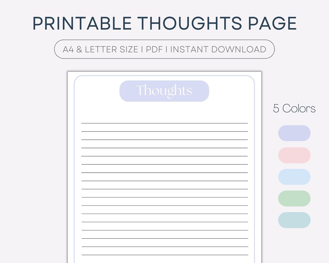 Pastel Lined Thoughts Page Printable, Notes Page Printable | A4 & US ...