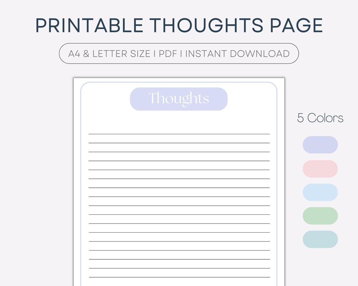 Pastel Lined Thoughts Page Printable, Notes Page Printable | A4 & US ...