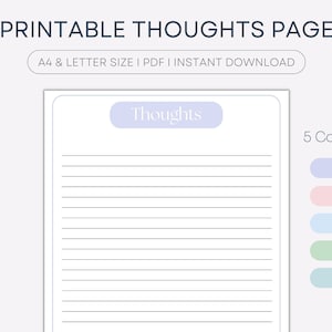 Pastel Lined Thoughts Page Printable, Notes Page Printable | A4 & US ...