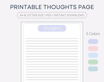 Lined Paper Thoughts Page Printable, Blue Notes Page Printable | A4 and ...