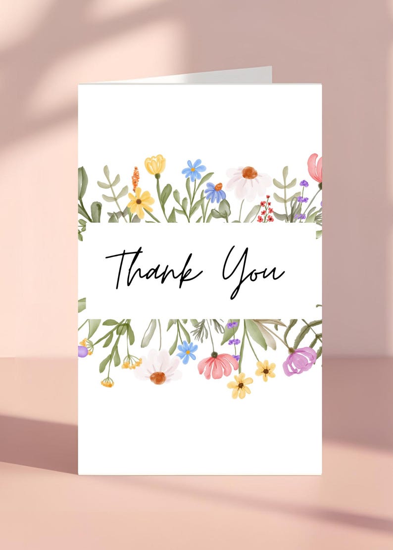 Printable Thank You Card – Spring Wildflower Design - Etsy