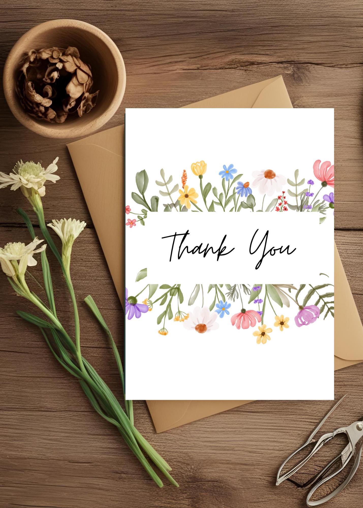 Printable Thank You Card – Spring Wildflower Design - Etsy
