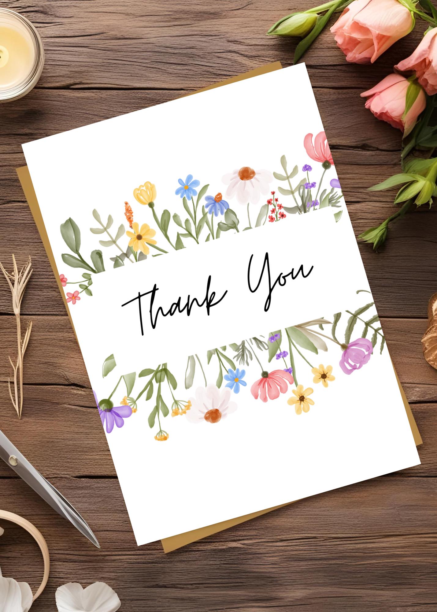 Printable Thank You Card – Spring Wildflower Design - Etsy