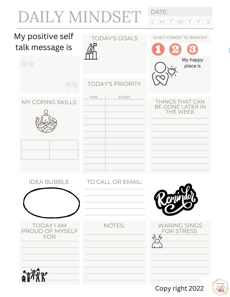 Daily Mindset Worksheet - Etsy