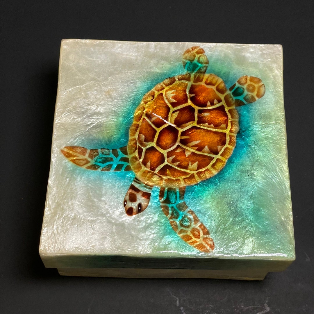 Capiz Oyster Shell Trinket Box Airbrush Hand-painted Sea Turtle - Etsy