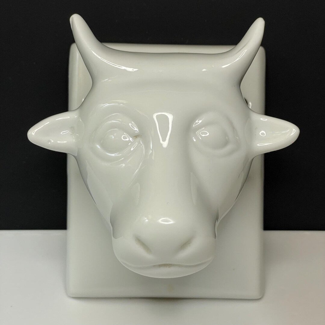 Vintage White Ceramic Cow Bull Head Wall Hook Hanger - Etsy