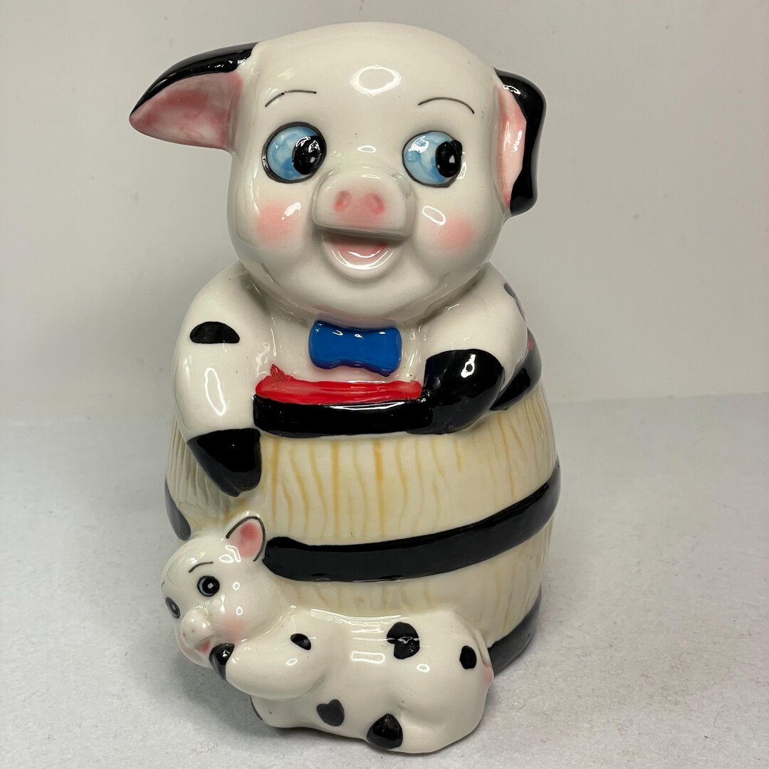 Vintage Porcelain Pig in a Barrel Piggybank Coin Bank - Etsy