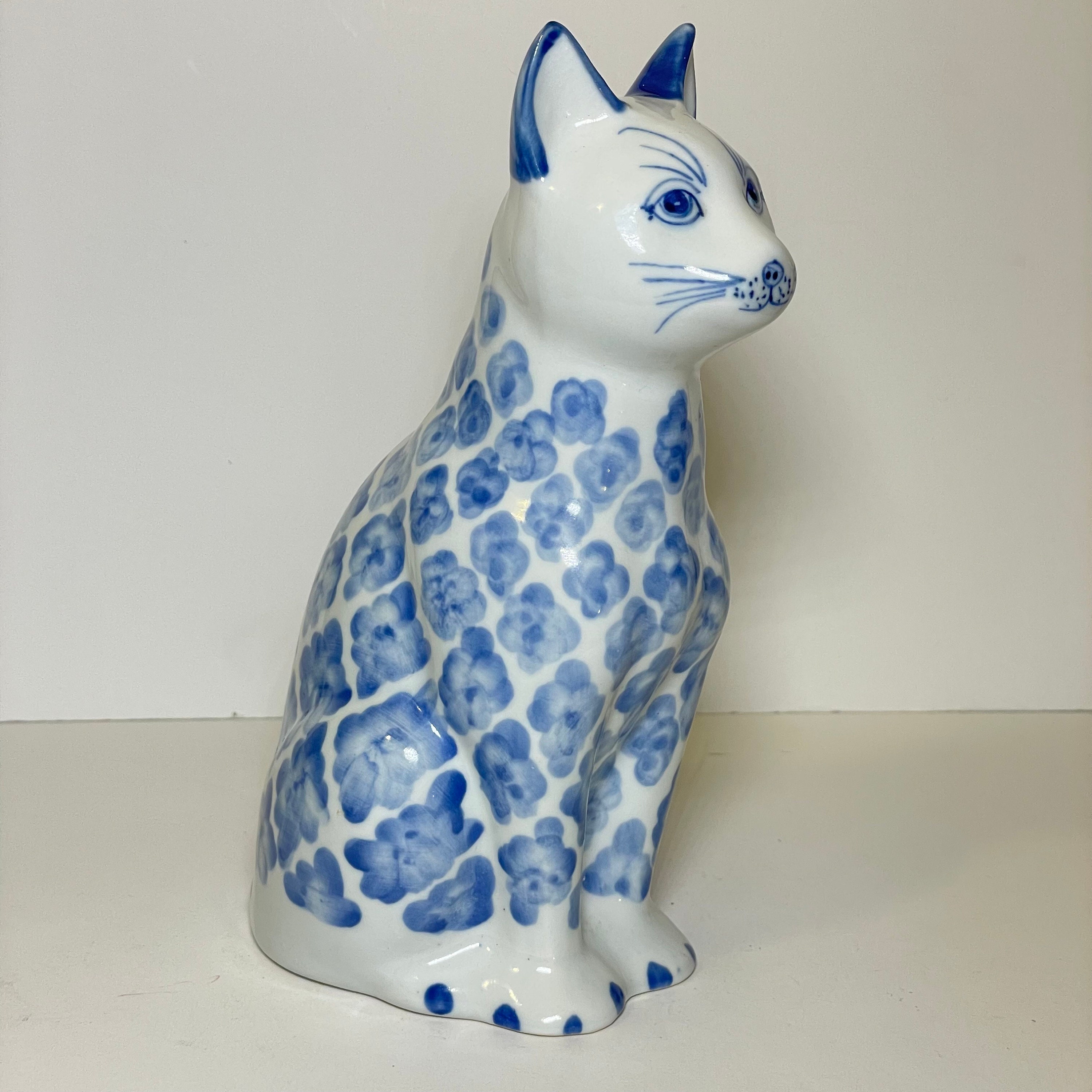 Vintage Ceramic Hand Painted Delft Blue Sitting Cat Figurine - Etsy