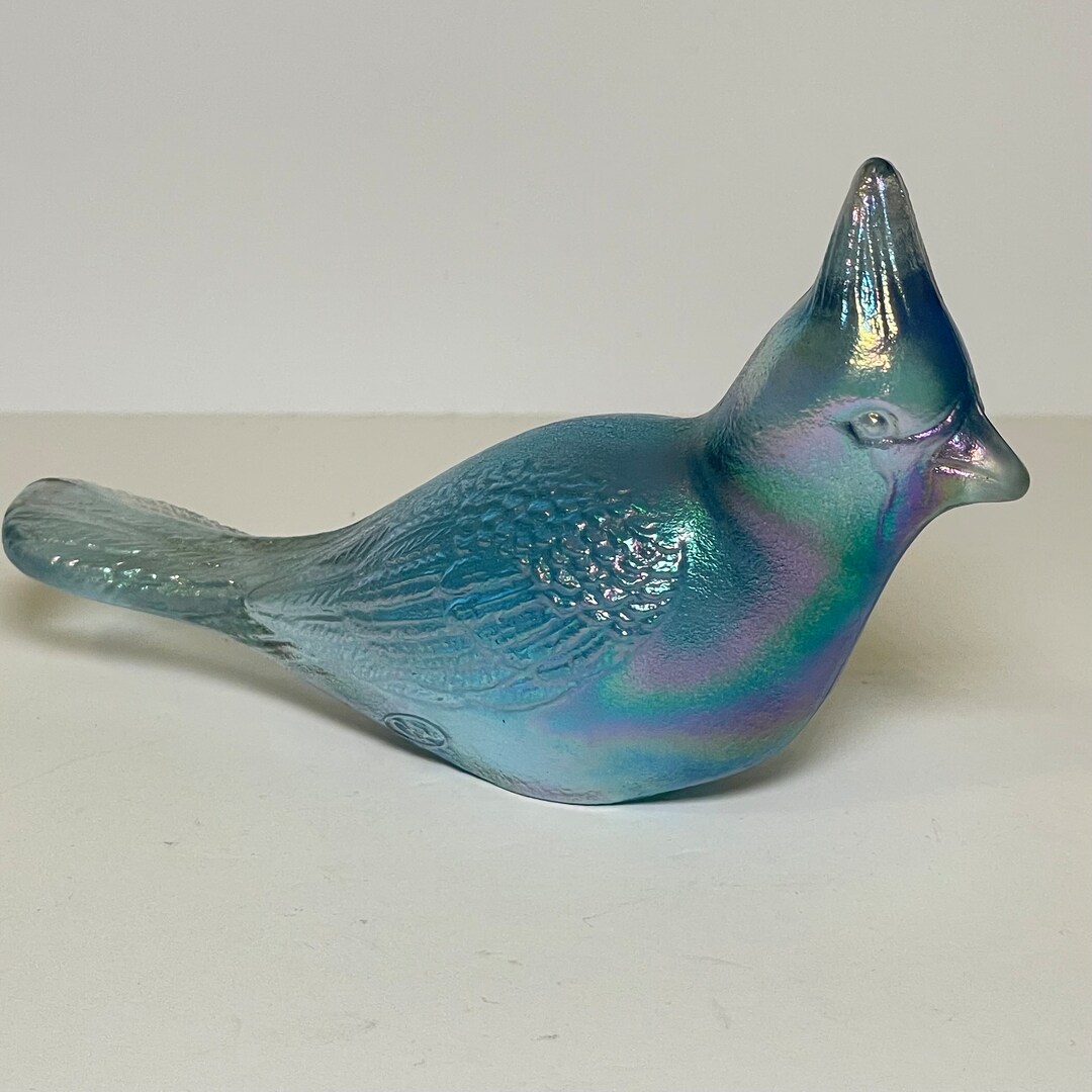 Fenton Blue Jay Iridescent Blue Carnival Glass Cardinal Bird Figurine ...