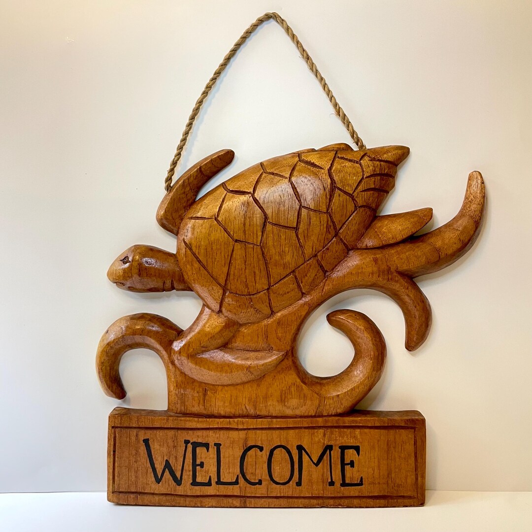 Hand Carved Wooden Sea Turtle Door Welcome Sign - Etsy