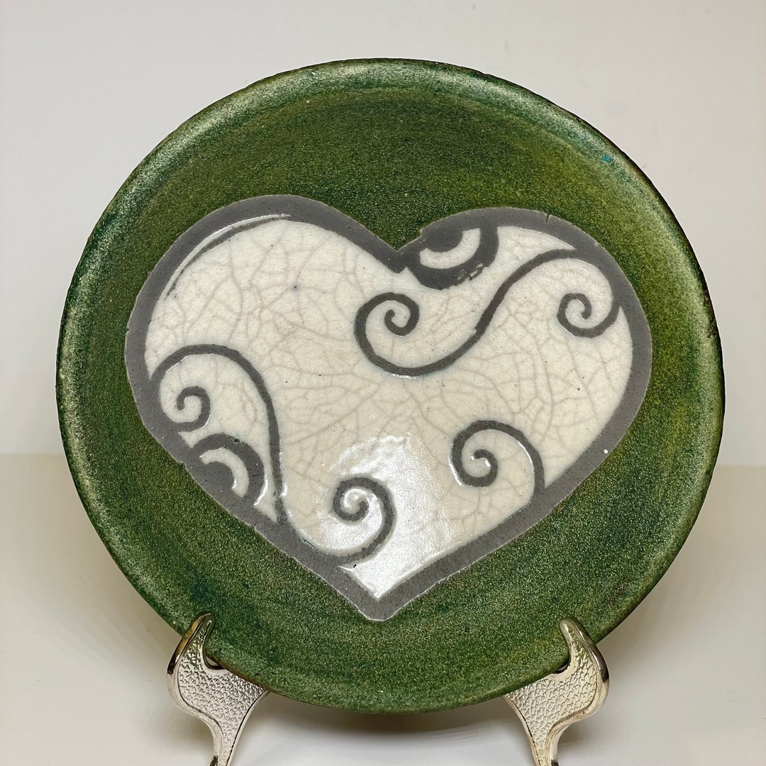 Raku Pottery Art Heart Wall Hanging Plaque Dish Signed J Diller - Etsy