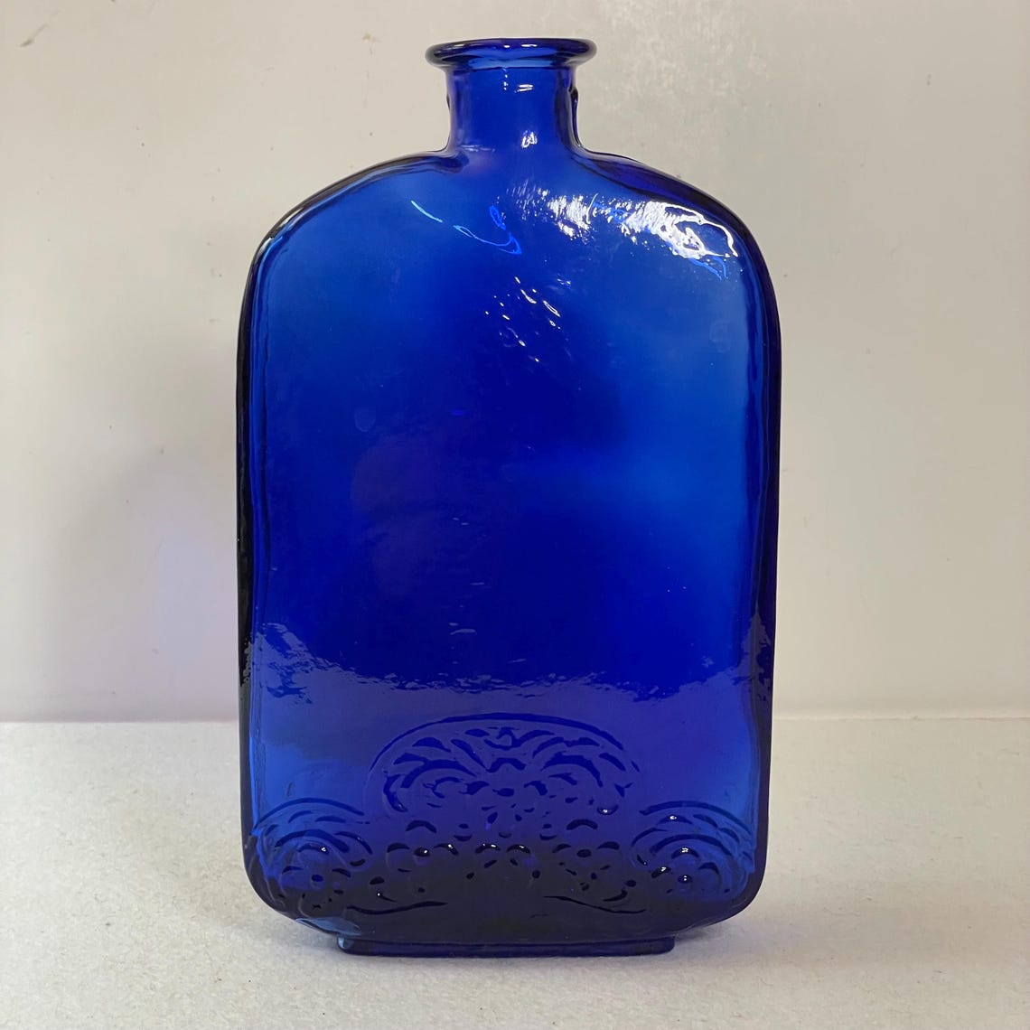 Vintage Cobalt Blue Apothecary Bottle With Scroll Design - Etsy