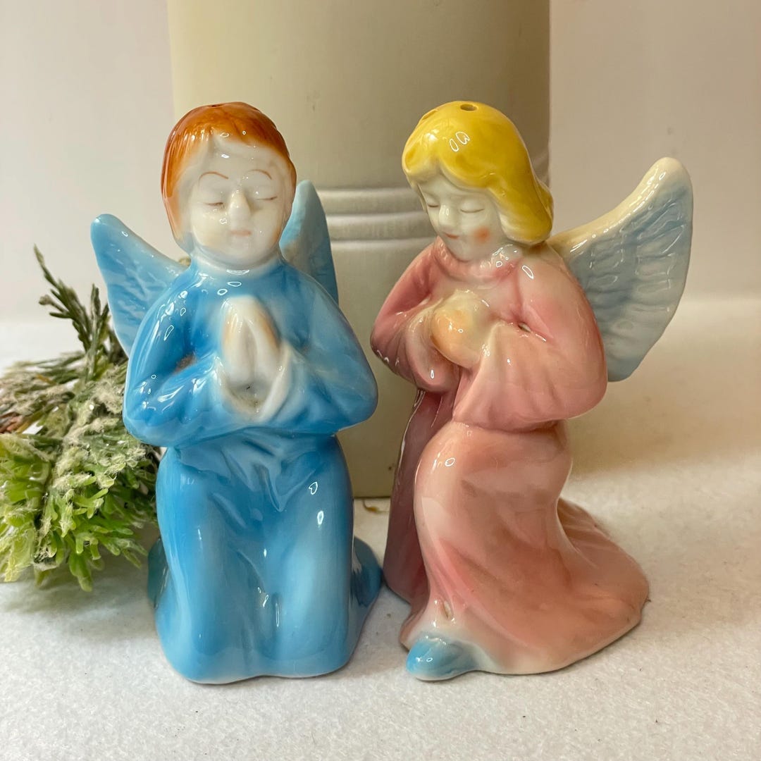 Vintage Angels Praying Porcelain Salt and Pepper Shakers Pink and Blue ...