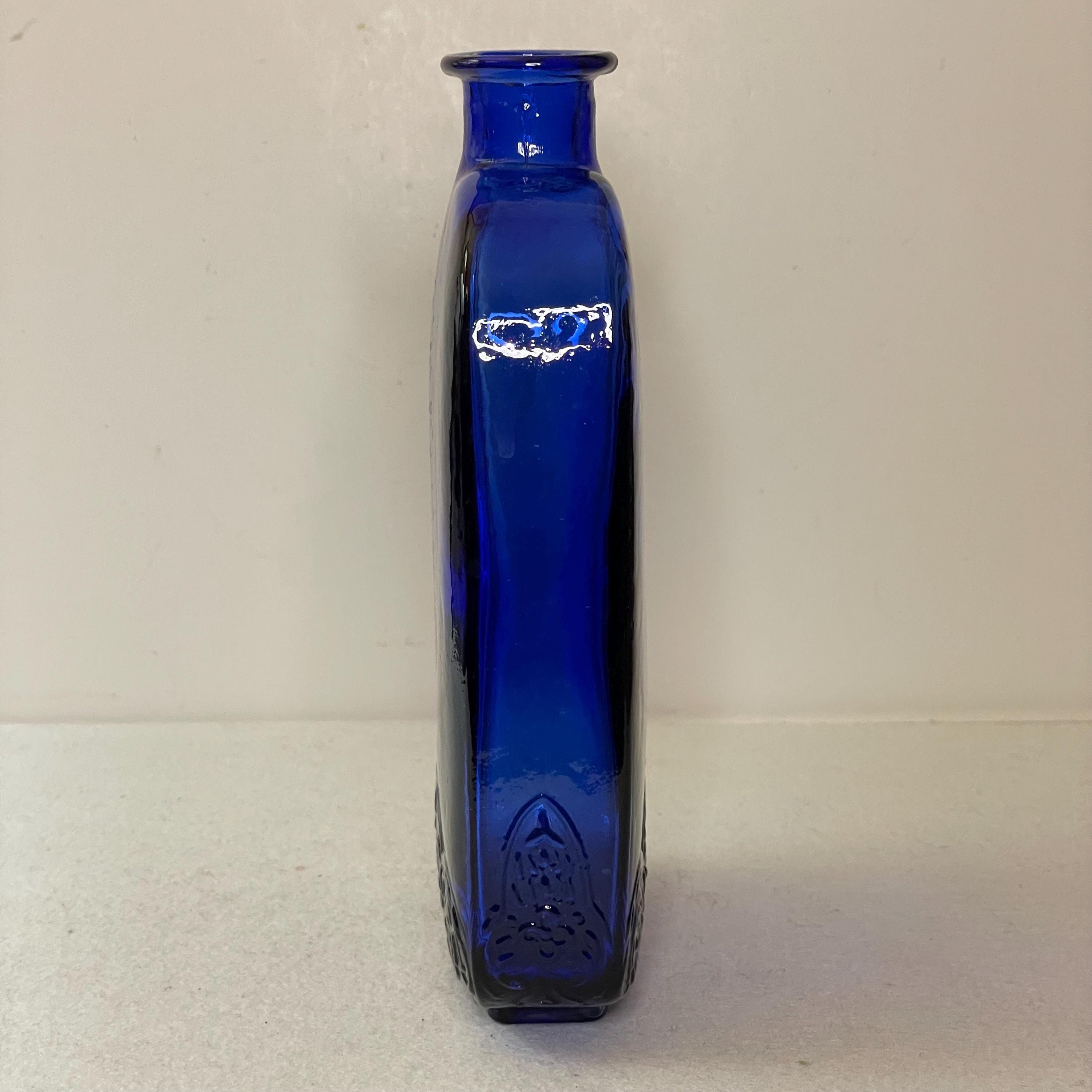 Vintage Cobalt Blue Apothecary Bottle With Scroll Design - Etsy