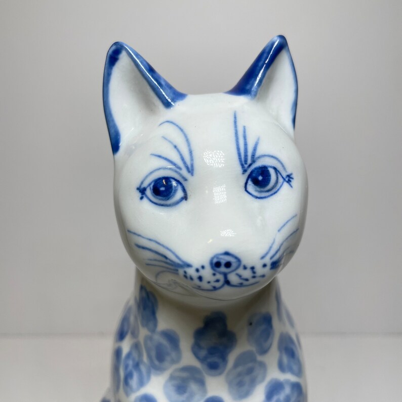 Vintage Ceramic Hand Painted Delft Blue Sitting Cat Figurine - Etsy