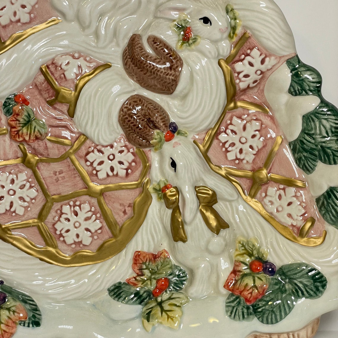 Vintage Fitz and Floyd Snowy Woods Canape Ceramic Plate Santa With ...
