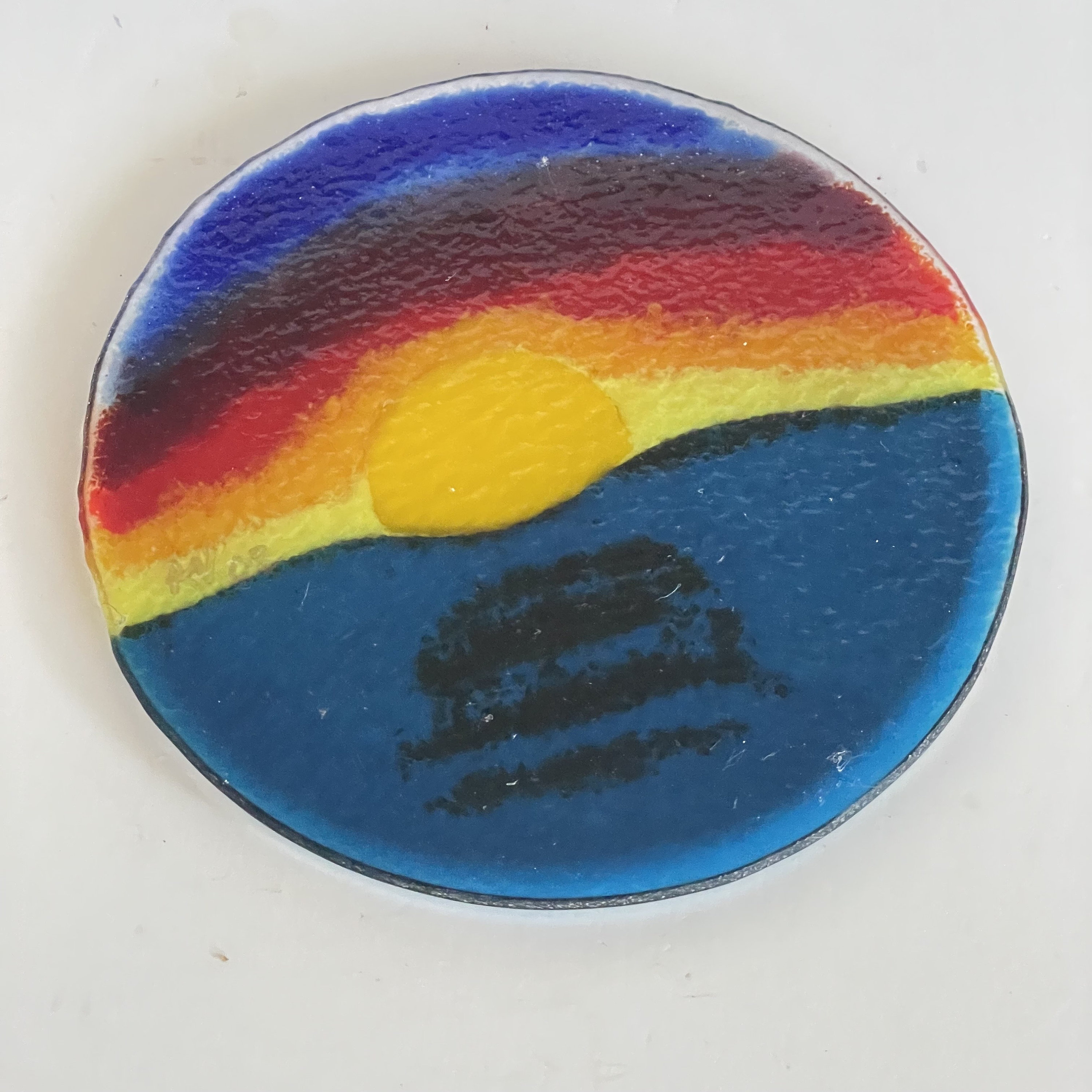 Fused Glass Art Hand Made Ocean Sunset Glass Window Panel Glass Disk - Etsy