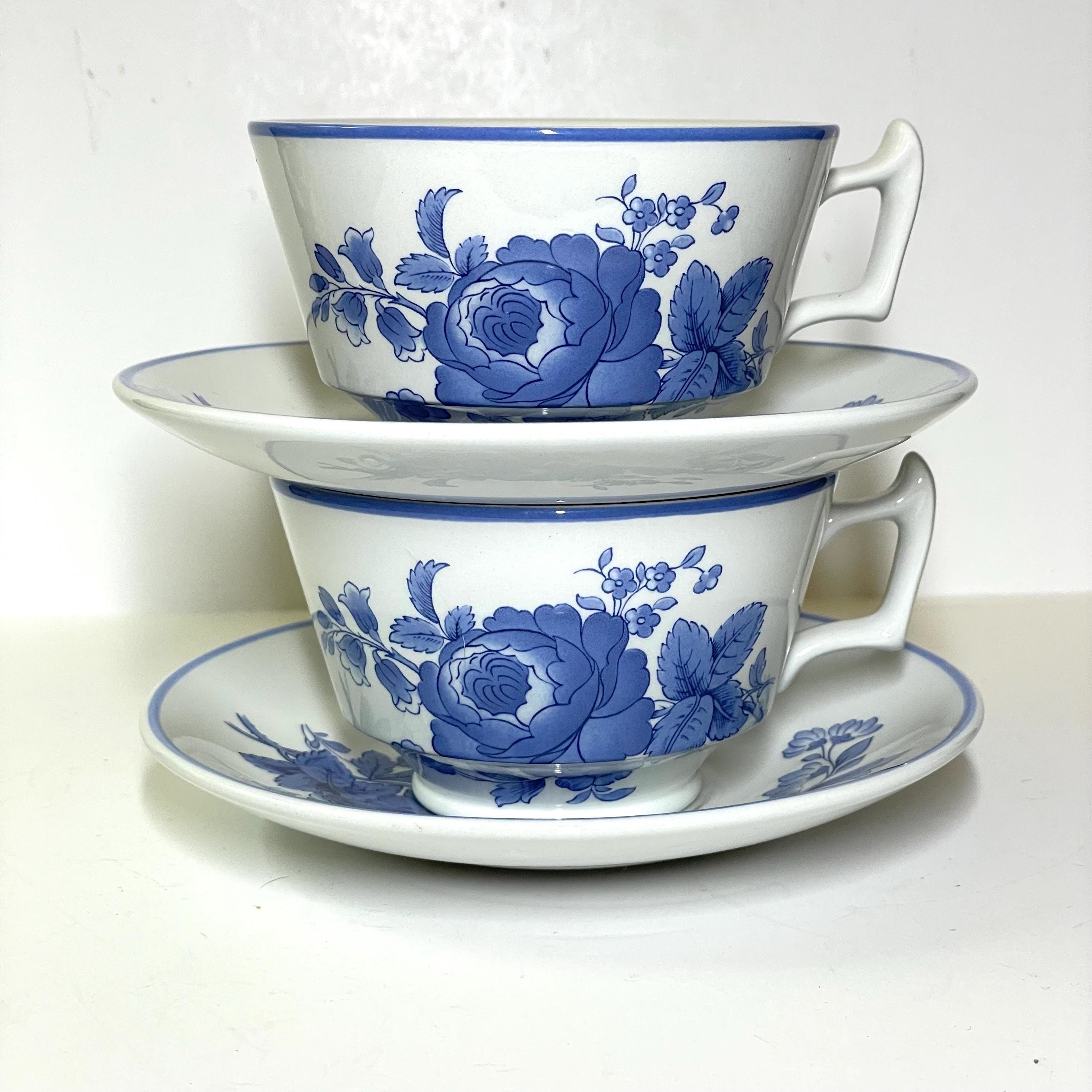 Vintage Spode Rochelle Cup & Saucer Blue and White Floral Design Set of ...
