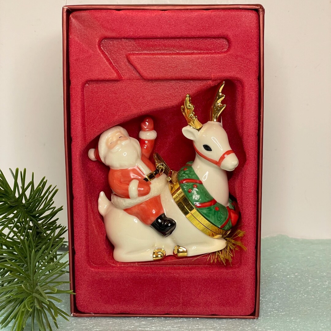 Lenox Handcrafted Santa & Reindeer Treasures Box Ornament 2003 - Etsy