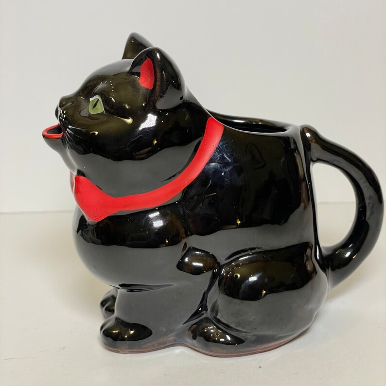 Vintage Redware Black Cat Creamer Figural Small Pitcher - Etsy