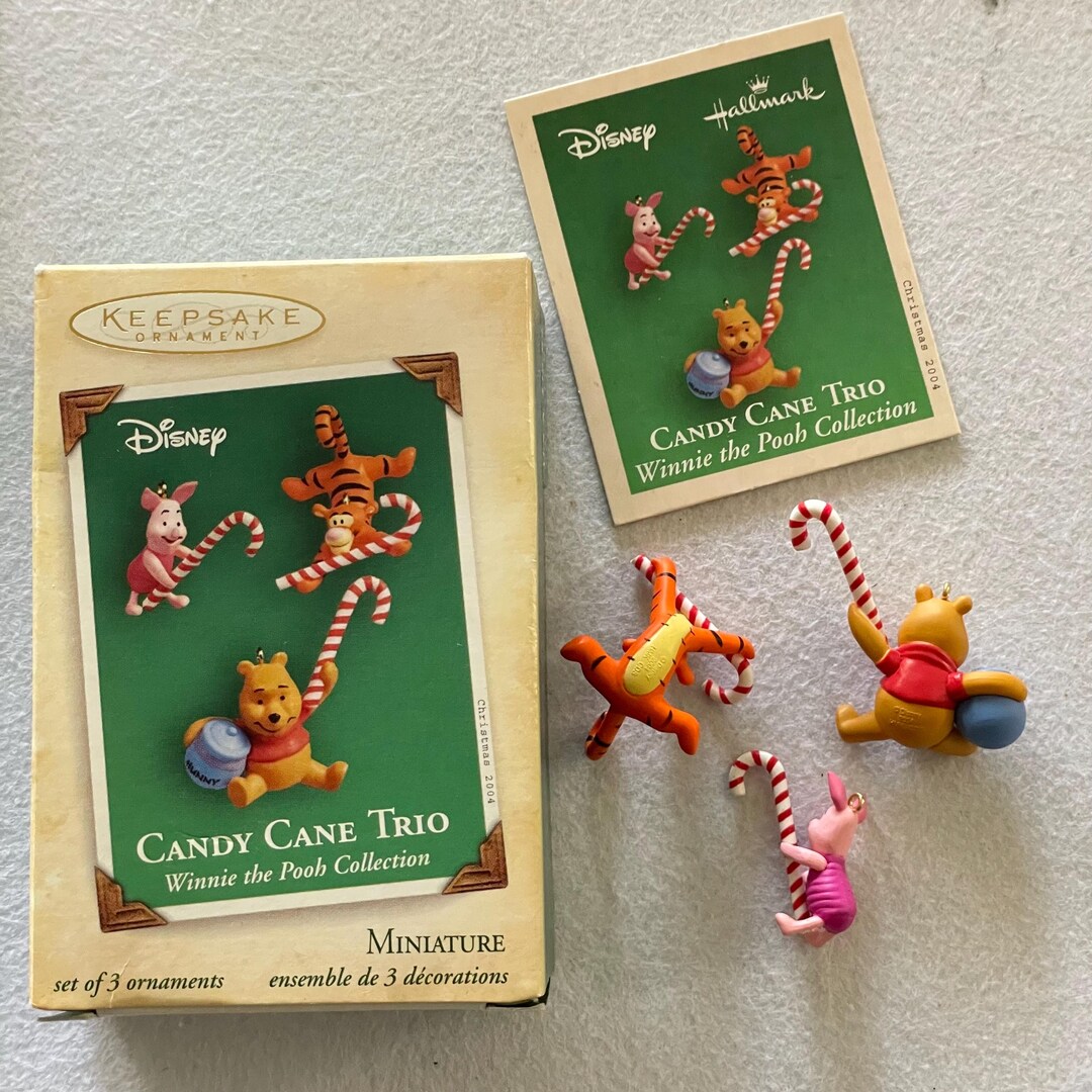 Hallmark 2004 Candy Cane Winnie the Pooh 3 Miniature Ornaments - Etsy
