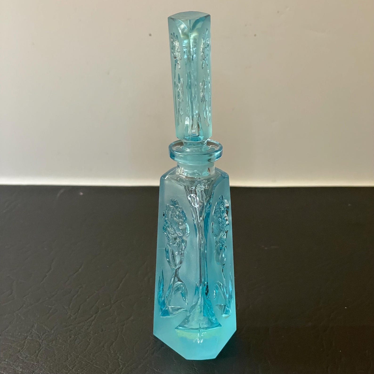 Vintage Irice Dauber Perfume Bottle Blue Frosted Glass Floral Design ...