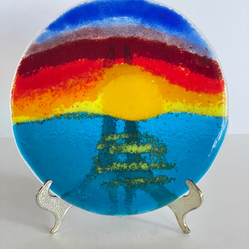 Fused Glass Art Hand Made Ocean Sunset Glass Window Panel Glass Disk - Etsy