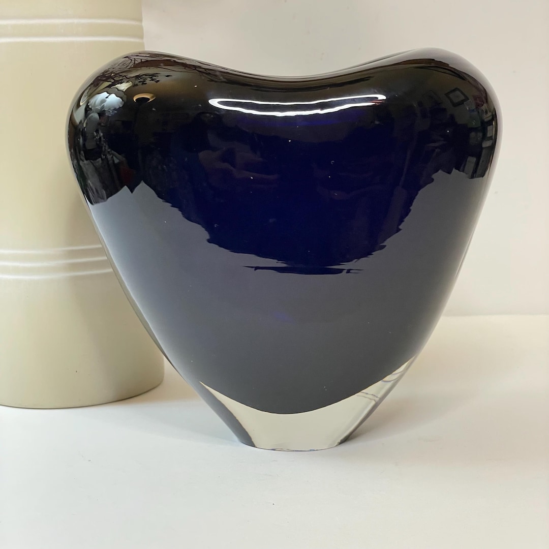 Dark Cobalt Blue Art Glass Heart Shaped Vase Made in Romania - Etsy