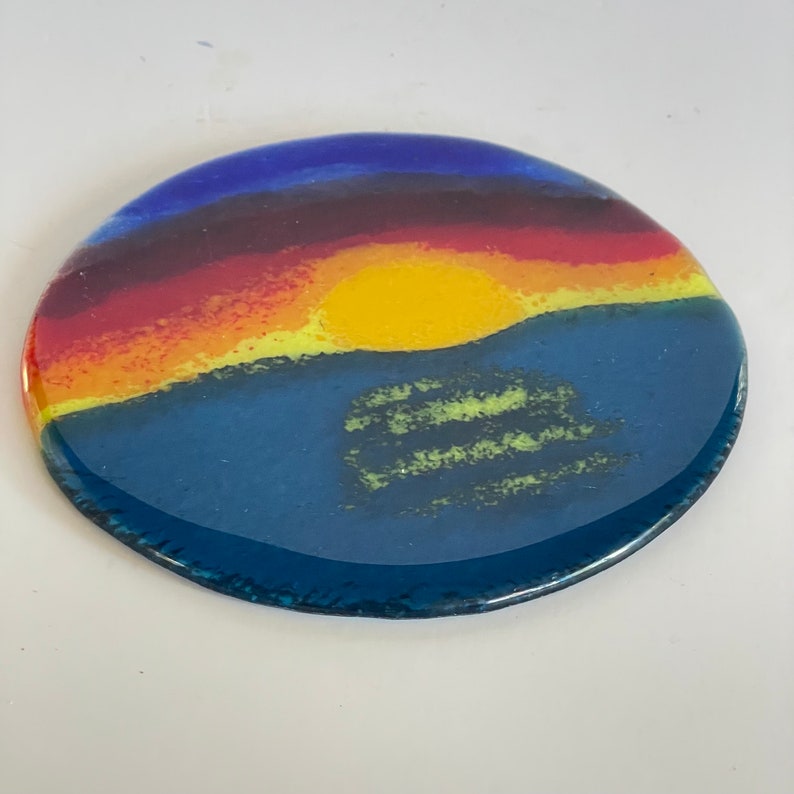 Fused Glass Art Hand Made Ocean Sunset Glass Window Panel Glass Disk - Etsy