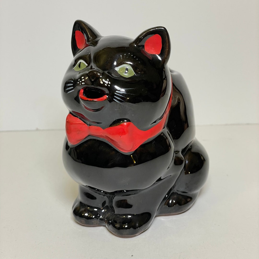 Vintage Redware Black Cat Creamer Figural Small Pitcher - Etsy