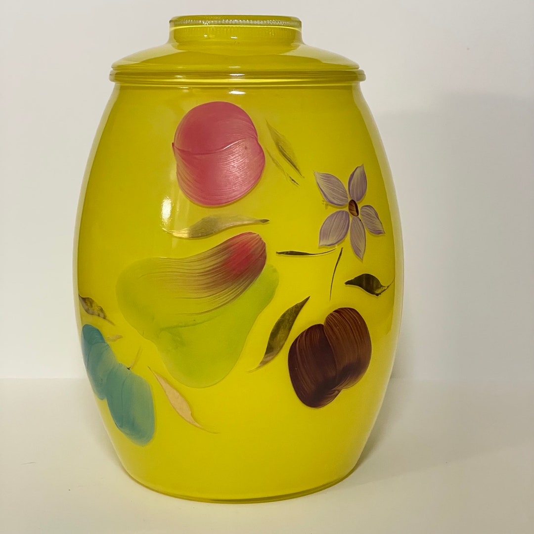 Vintage Bartlett Collins Large Glass Cookie Jar / Canister Yellow Hand ...