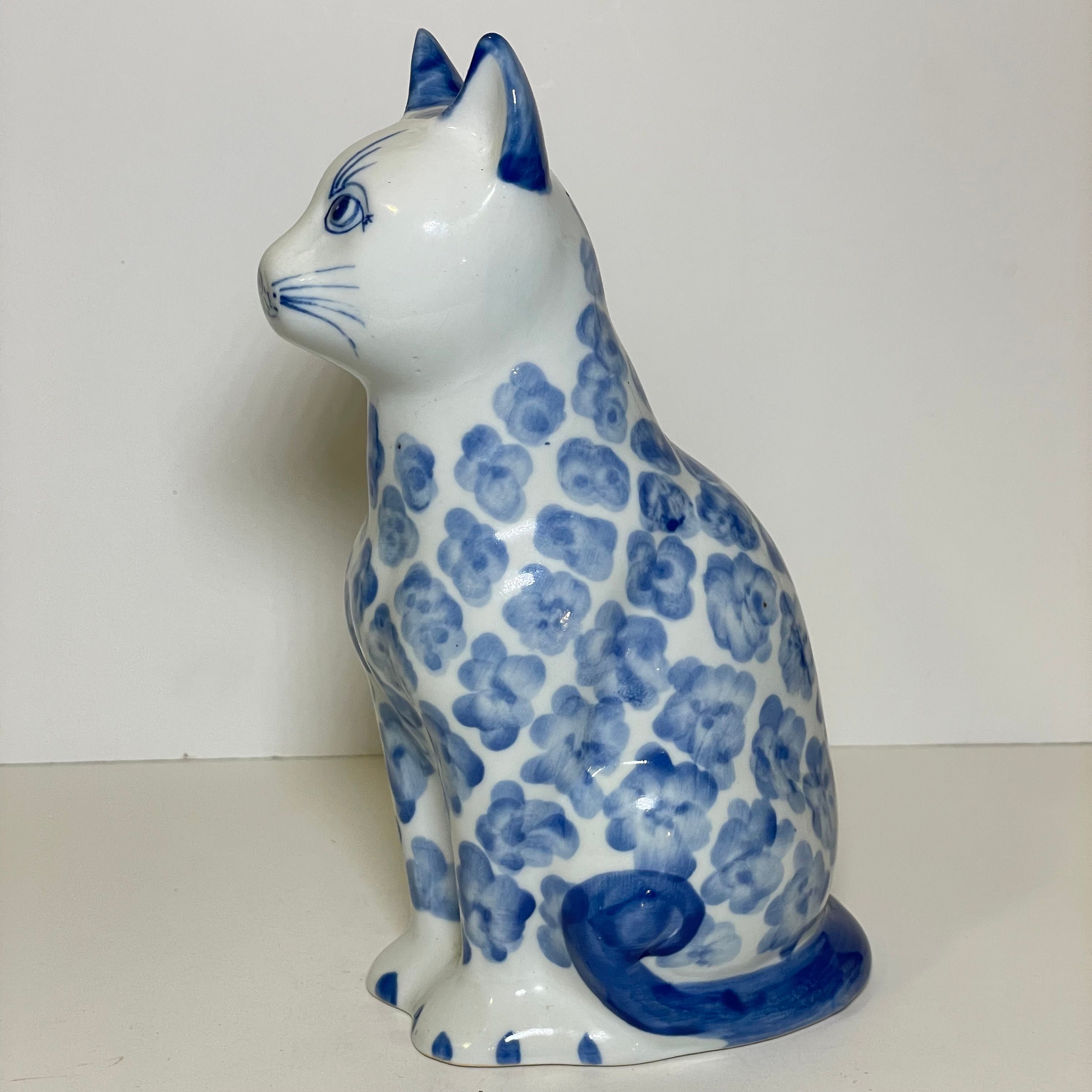 Vintage Ceramic Hand Painted Delft Blue Sitting Cat Figurine - Etsy