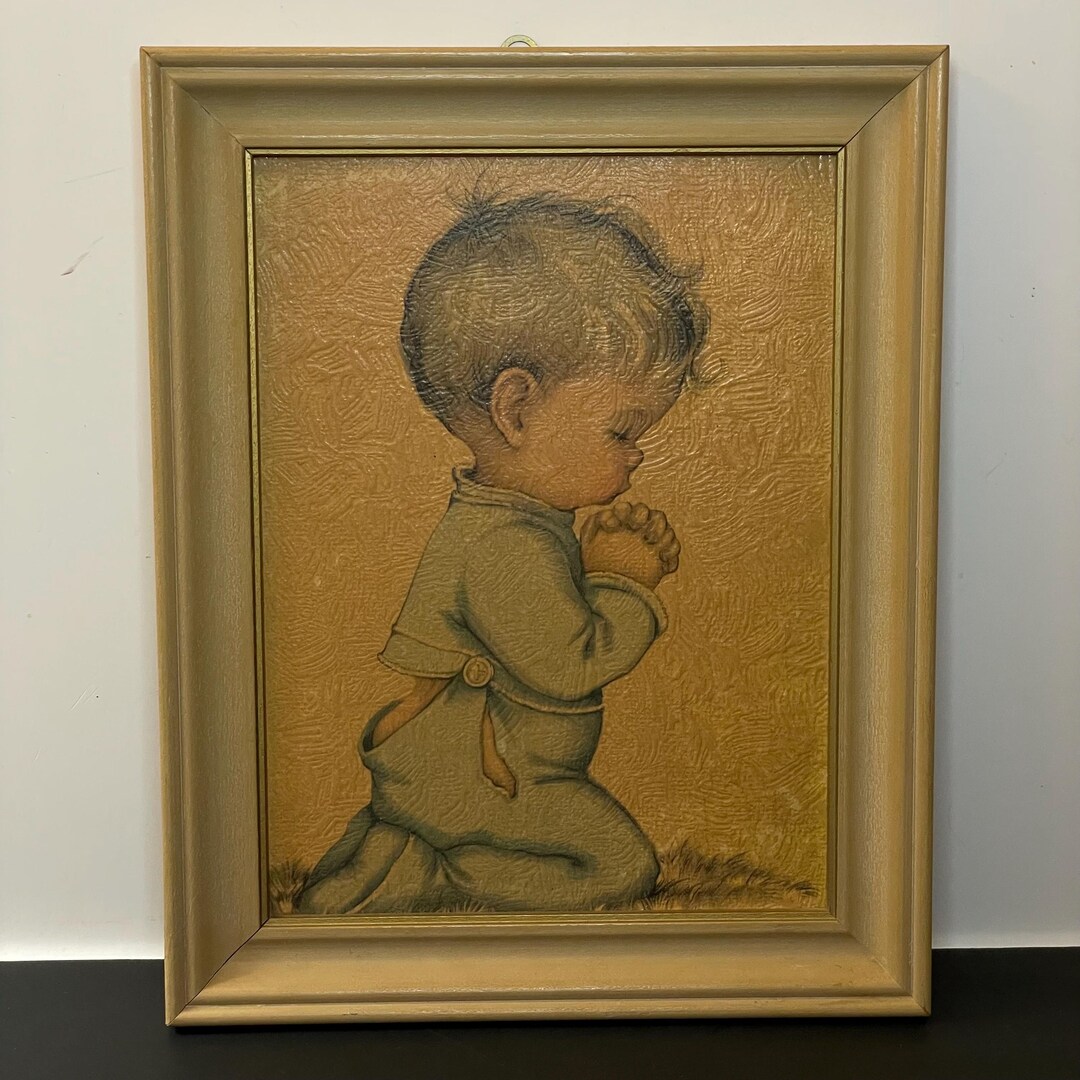 Vintage Framed Baby Boy Praying Textured Print - Etsy
